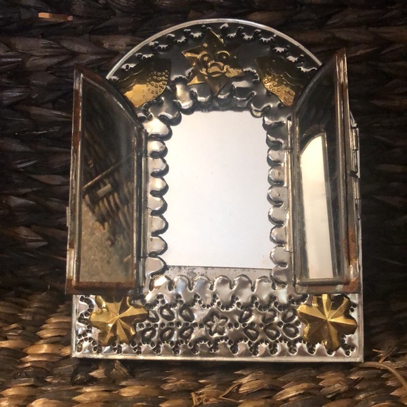 MEXICO TIN/GLASS ART | Art | Vintage Mexican Punched Tin Wall Mirror ...